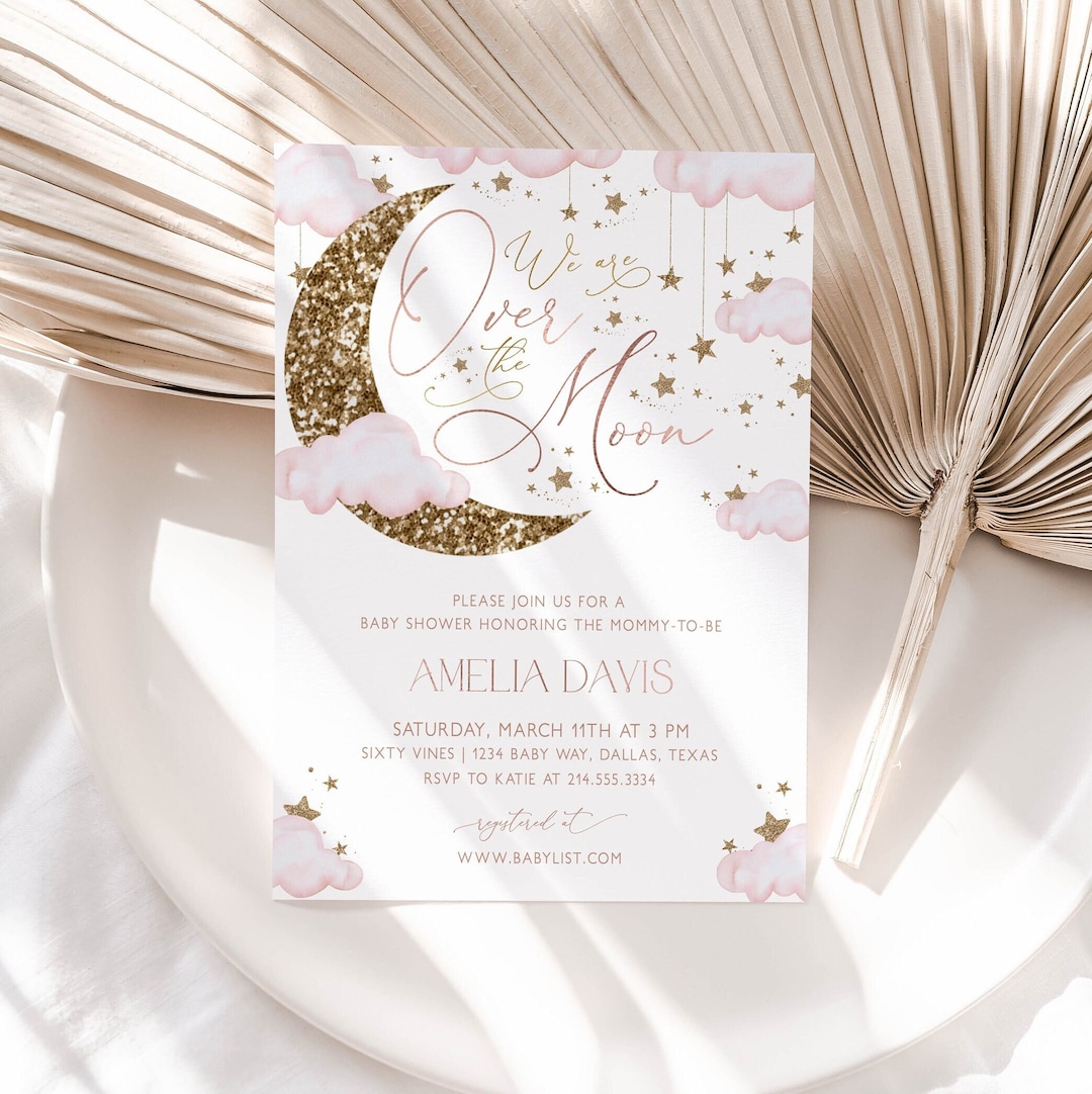 Over the Moon Baby Shower Invitation, Star and Moon Baby Shower ...