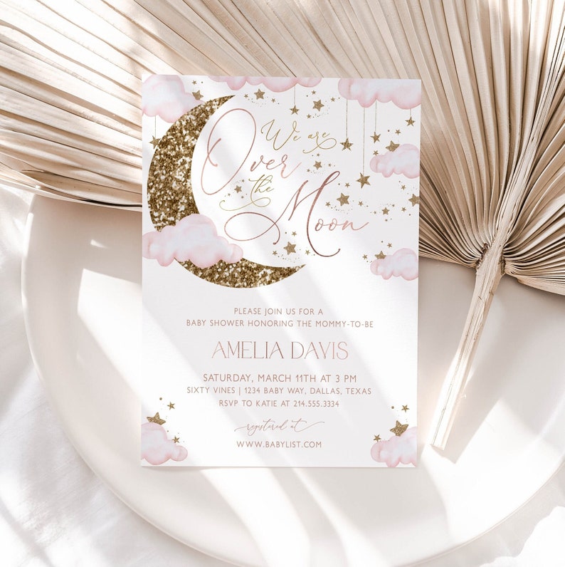 Over the Moon Baby Shower Invitation Star and Moon Baby - Etsy