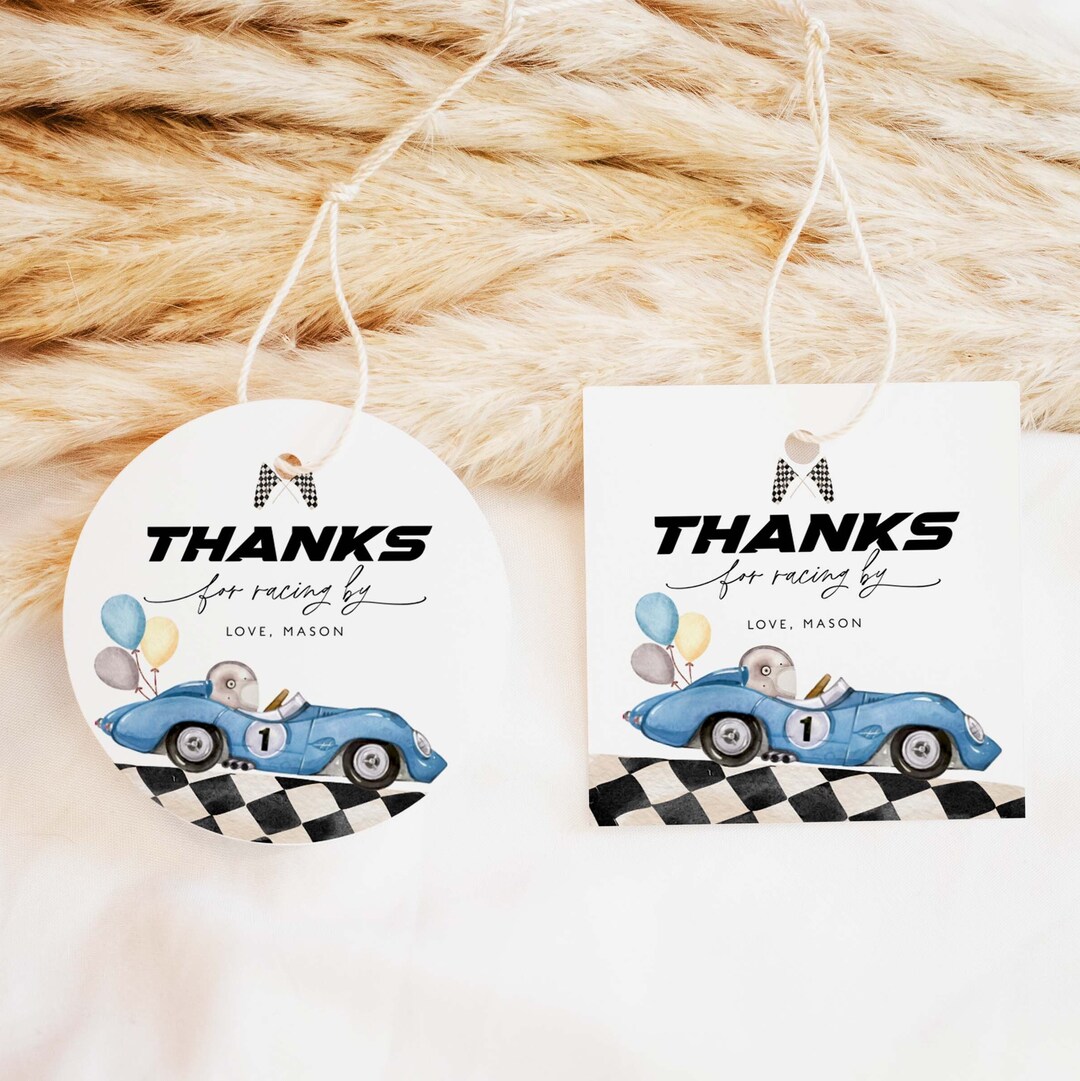 Fast One Birthday Thank You Favor Tag, Blue Race Car Birthday Thank You ...