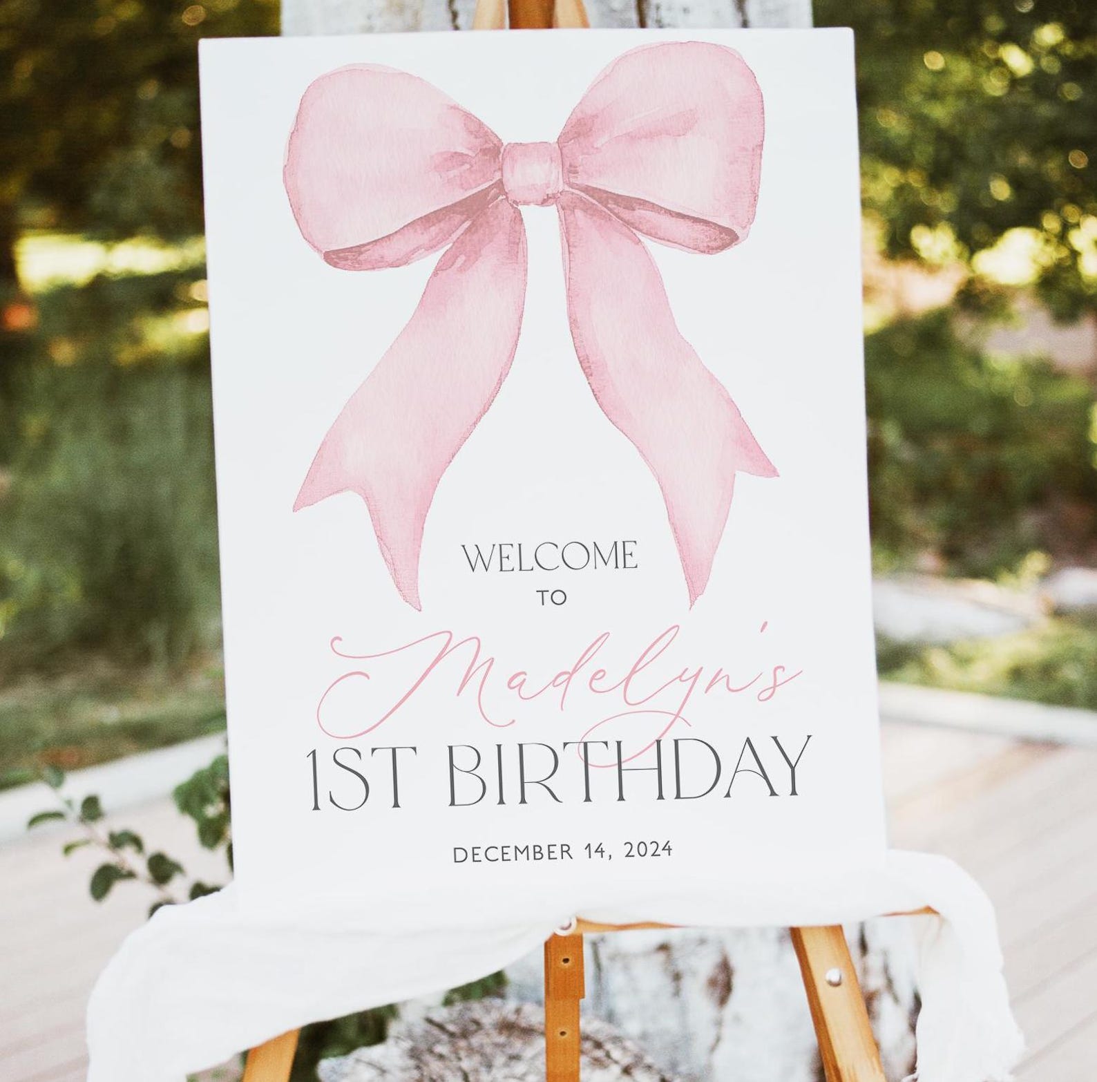 Pink Bow Welcome Sign, Pink Coquette Bow 1st Birthday Welcome Sign ...