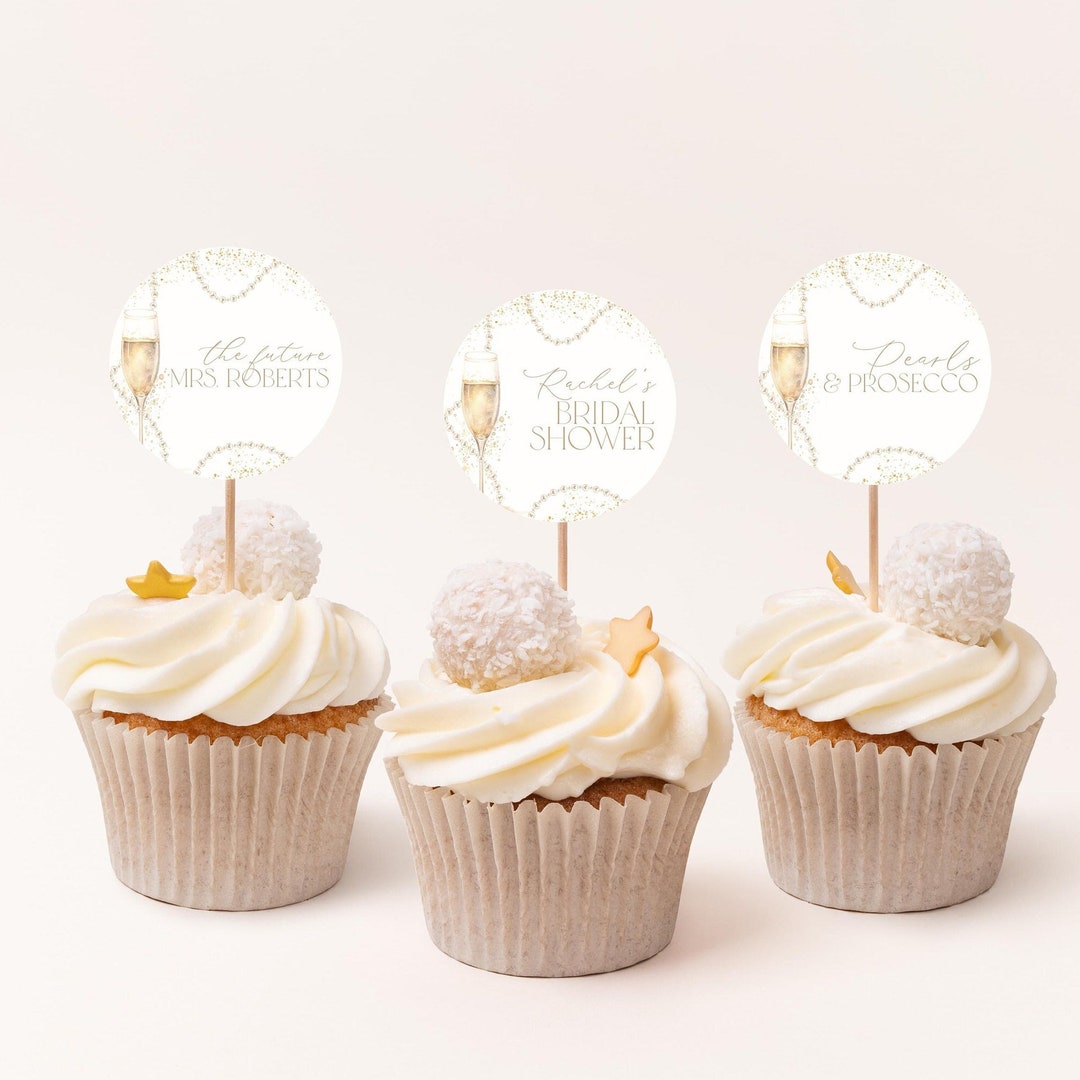 Bridal Shower Cupcake Toppers, Pearls and Prosecco Bridal Shower ...