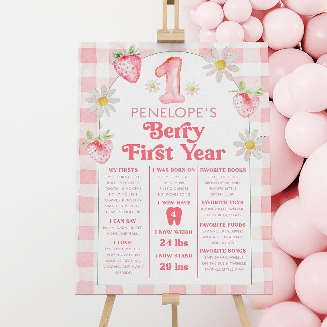 Berry 1st Birthday Milestone Sign, Strawberry First Birthday Milestone ...