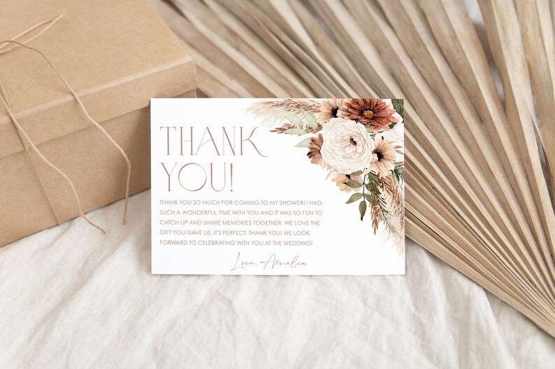 Boho Thank You Card Template, Printable Thank You Card Instant Download ...