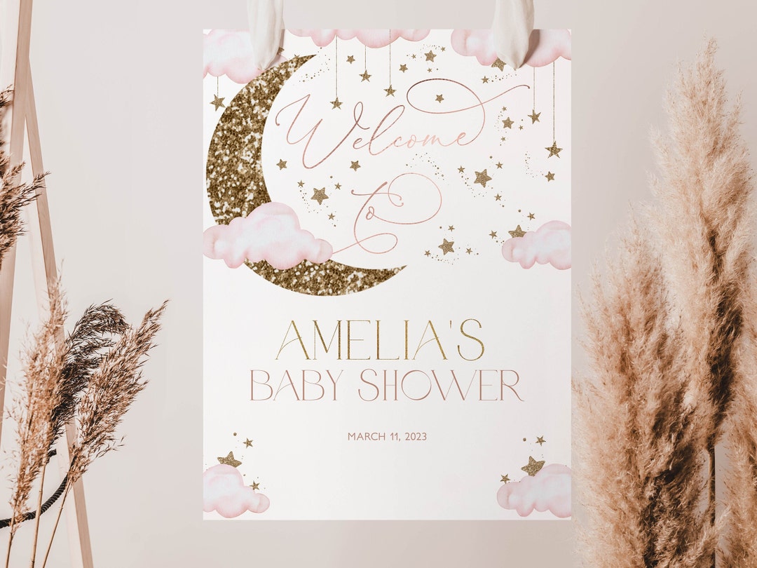 Twinkle Twinkle Star Baby Shower Welcome Sign, Over the Moon Welcome ...