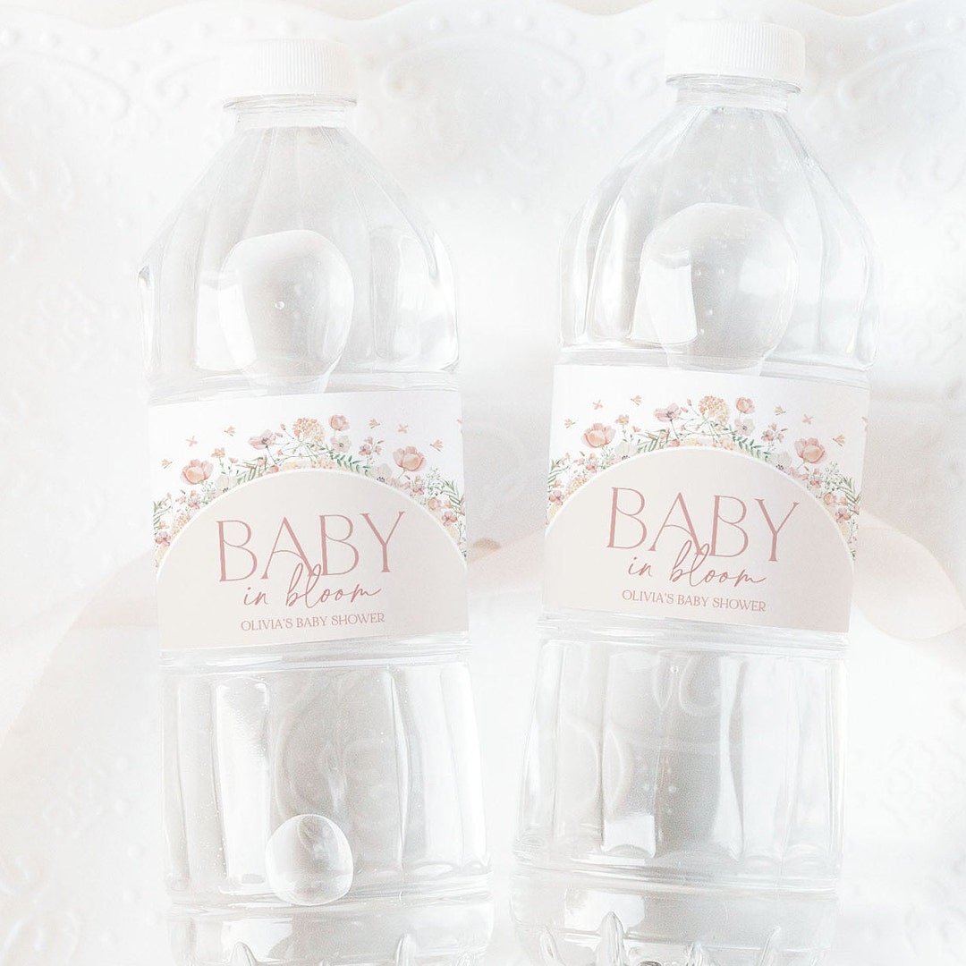Baby in Bloom Water Bottle Label, Baby Shower Water Label, Pastel ...