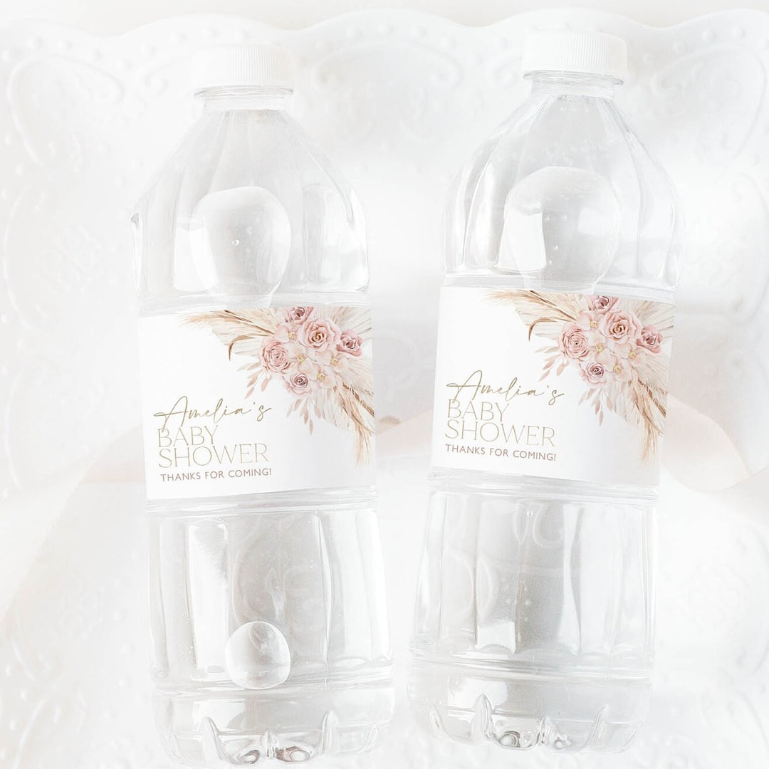 Pink Boho Baby Shower Water Bottle Label, Baby Shower Water Label, Boho ...