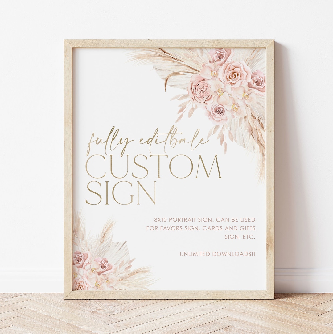 Pink Boho Editable Custom Sign, Boho Floral Custom Sign, Bohemian ...