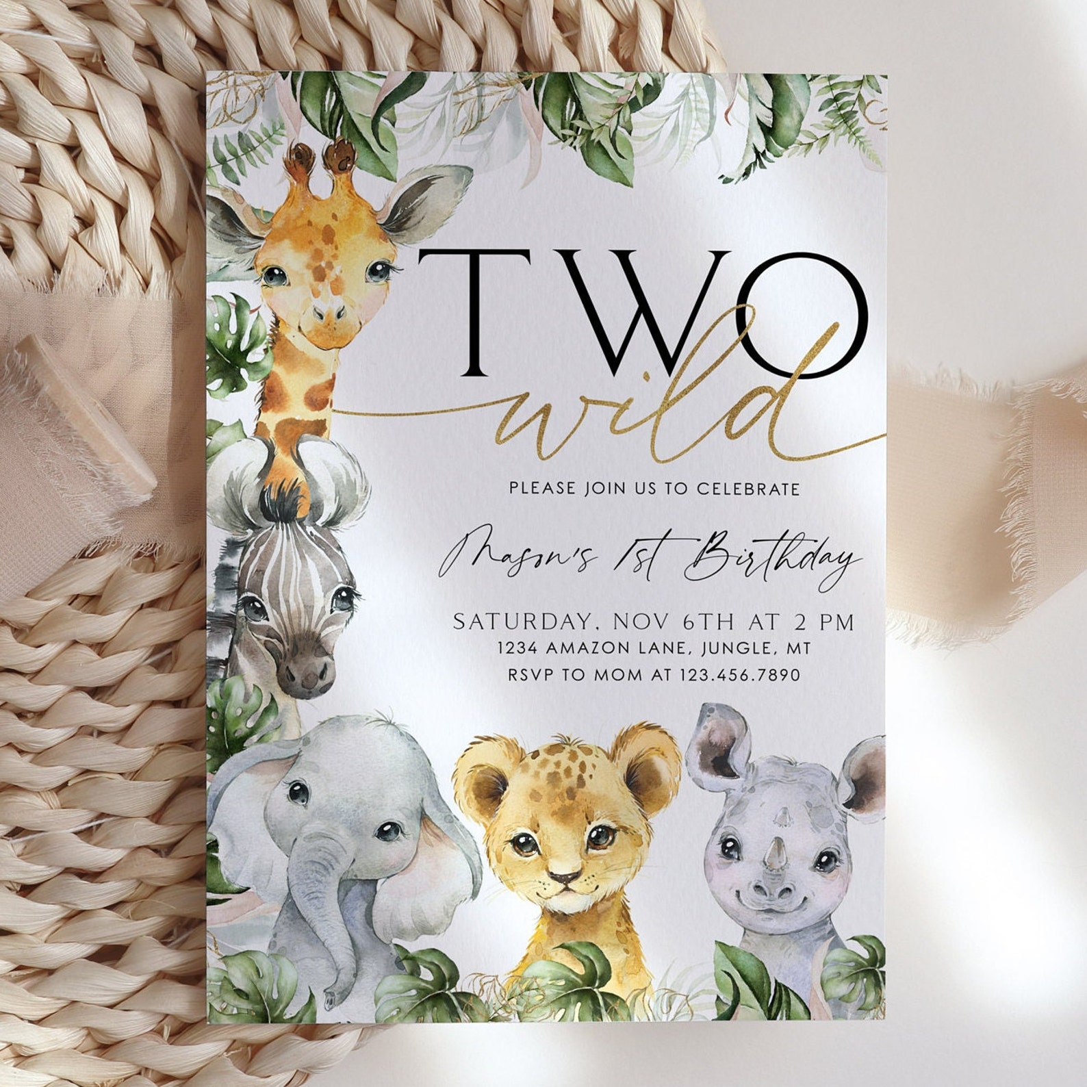 Two Wild Birthday Boy Invitation, Two Wild Invitation Printable, Safari ...