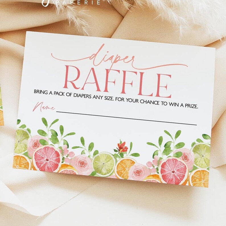 Citrus Diaper Raffle Card Printable, Diaper Raffle Card, Citrus Diaper ...