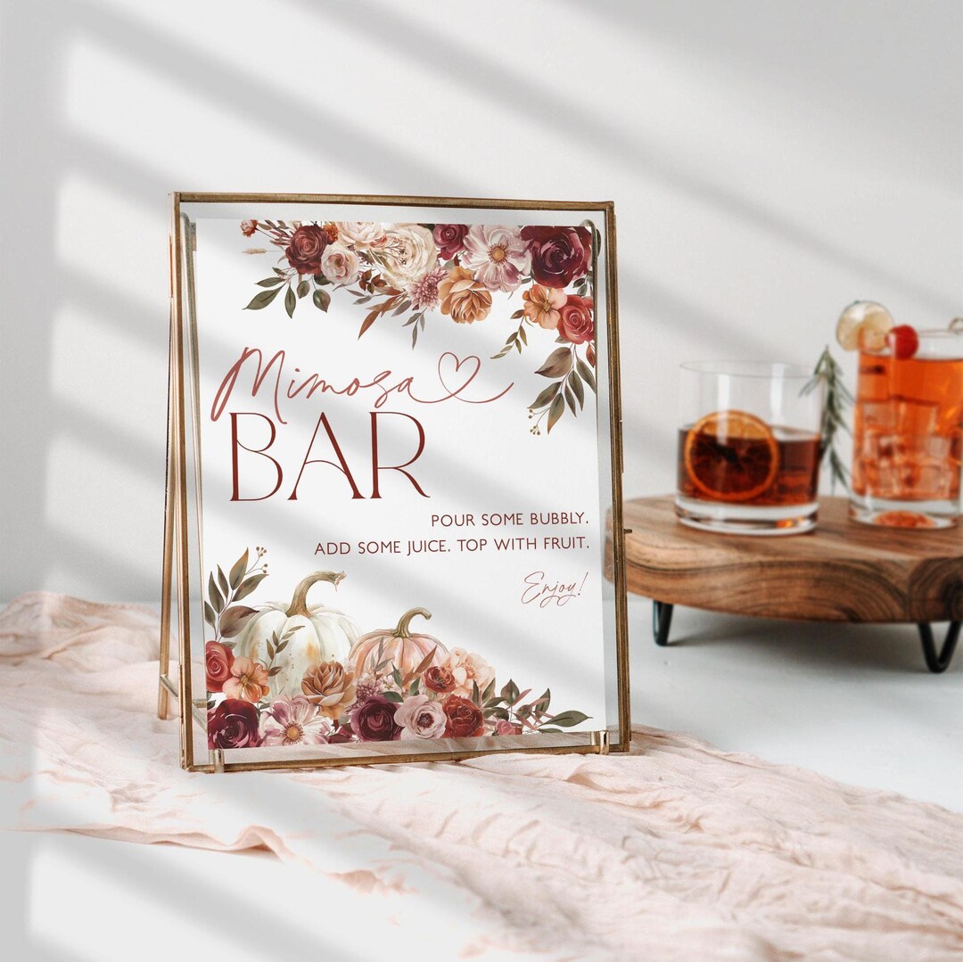 Fall Floral Mimosa Bar Sign, Floral Mimosa Bar Sign, Pumpkin Fall ...