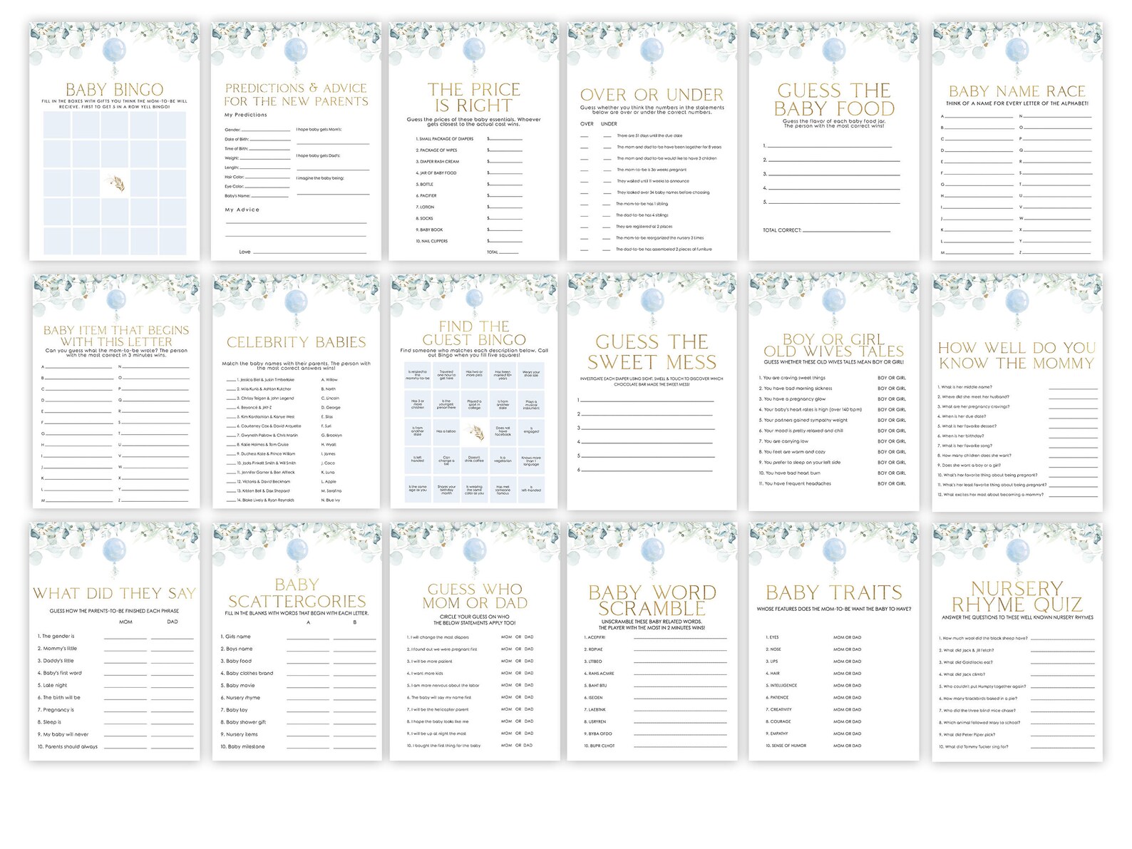 Baby Shower Games Boy Baby Shower Editable Games Printable | Etsy