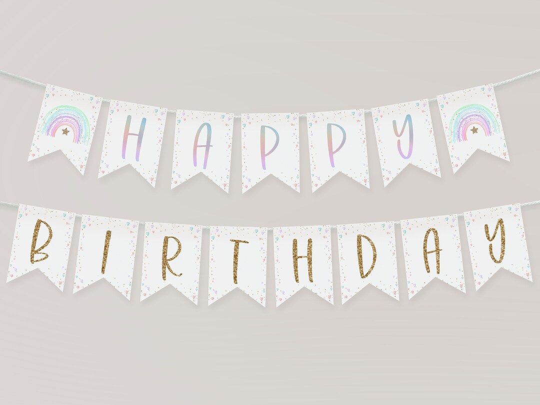 Pastel Rainbow Happy Birthday Banner, Happy 1st Birthday Banner ...