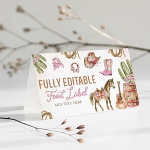 Pink Western Food Labels, 1st Rodeo Food Label Card, 1st Rodeo Birthday ...