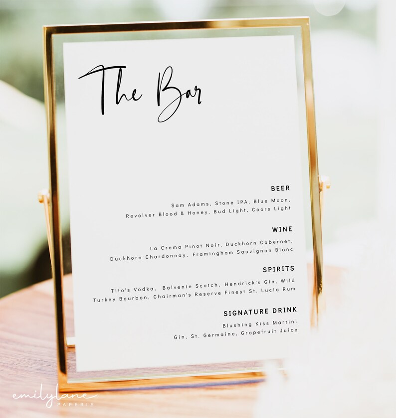 Minimalist Wedding Bar Menu Template Minimalist Bar Menu | Etsy