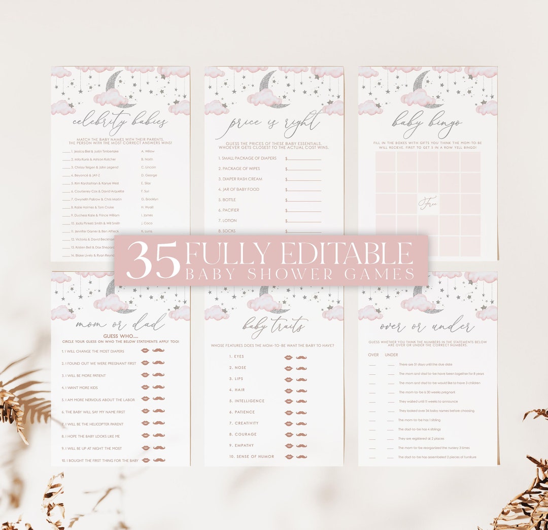 Twinkle Twinkle Star Baby Shower Games Girl, Silver Moon Stars Baby ...