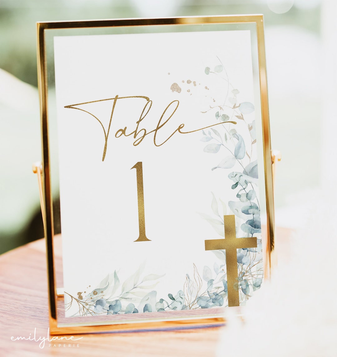 Eucalyptus Baptism Table Numbers: Printable Template (digital Download ...