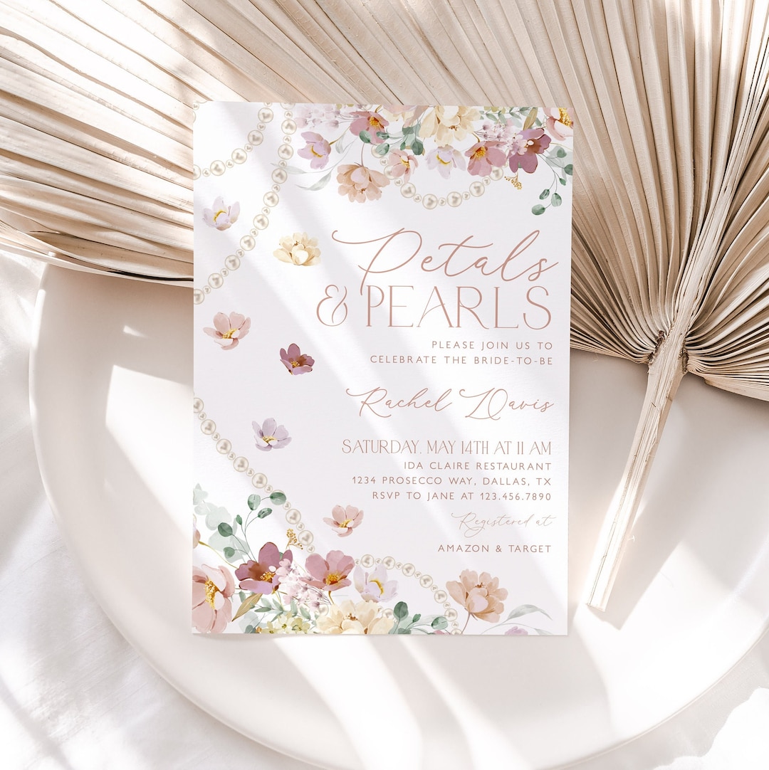 Petals and Pearls Bridal Shower Invitation, Pink Pastel Floral Petals and Pearls Bridal Shower ...