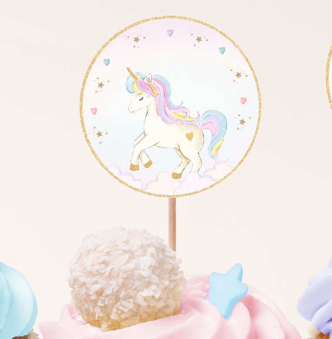 Unicorn Birthday Cupcake Toppers, Rainbow Birthday Cupcake Toppers ...