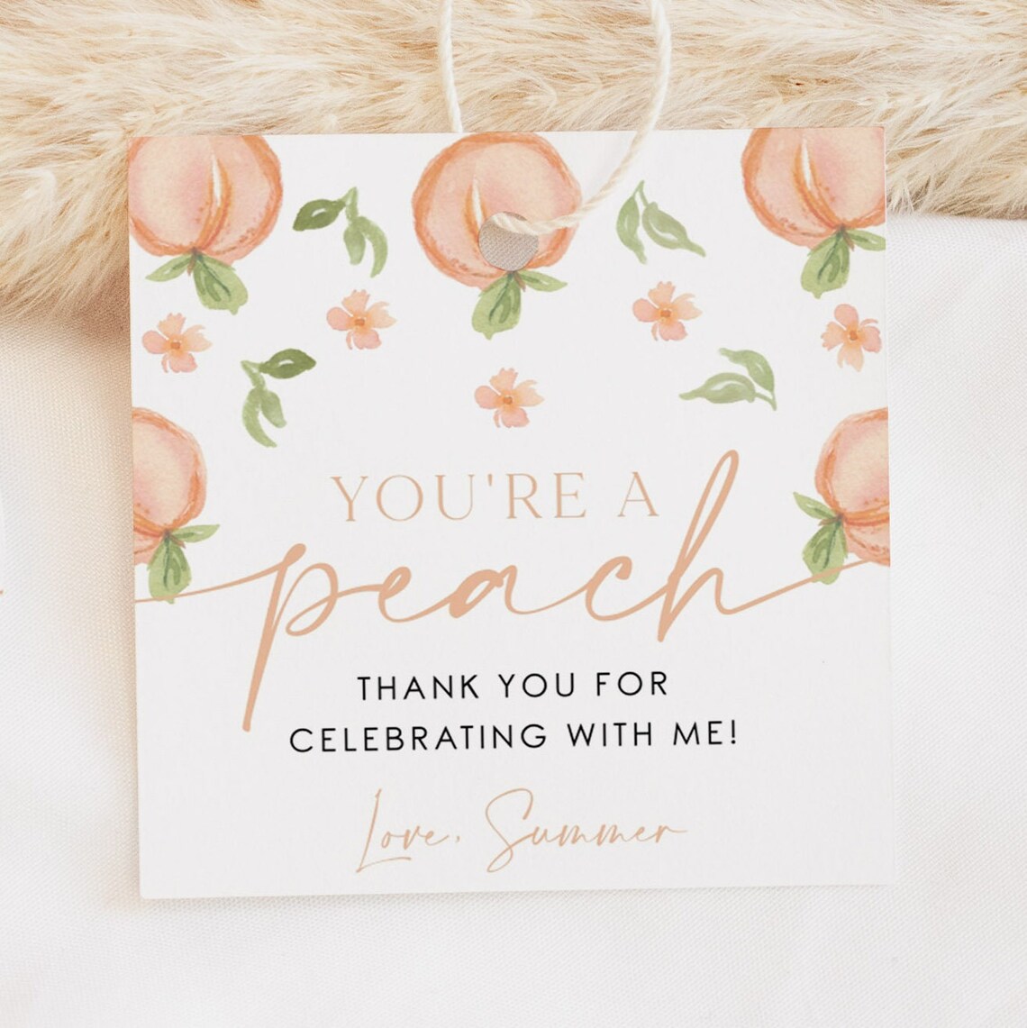 Peach Birthday Thank You Favor Tag, Birthday Thank You Favor Tag, Sweet ...