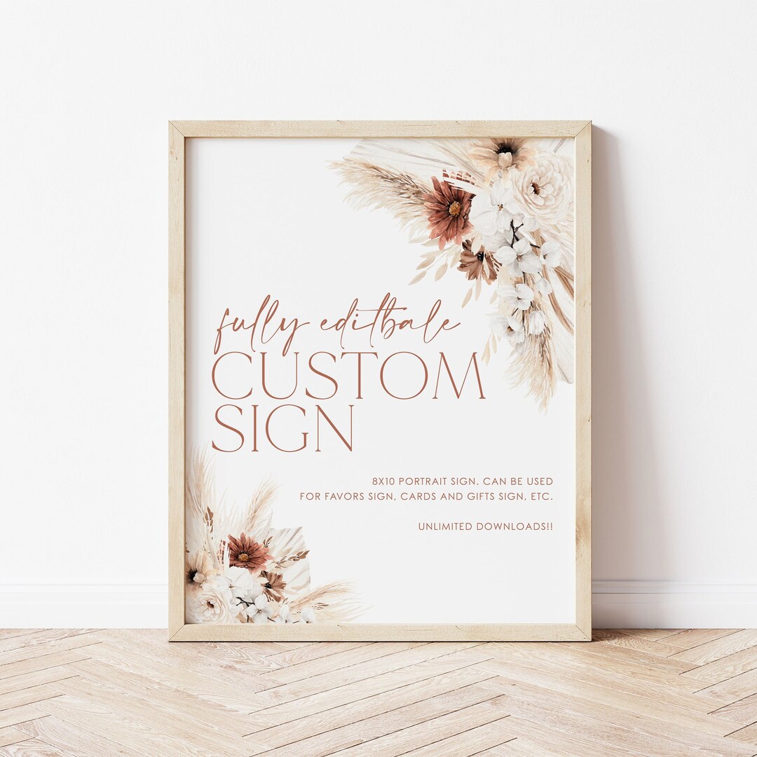 Boho Editable Custom Sign, Boho Floral Custom Sign, Bohemian Bridal ...