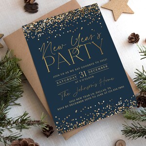 New Years Eve Party Invitation, NYE Party Invitation Template, Navy and ...