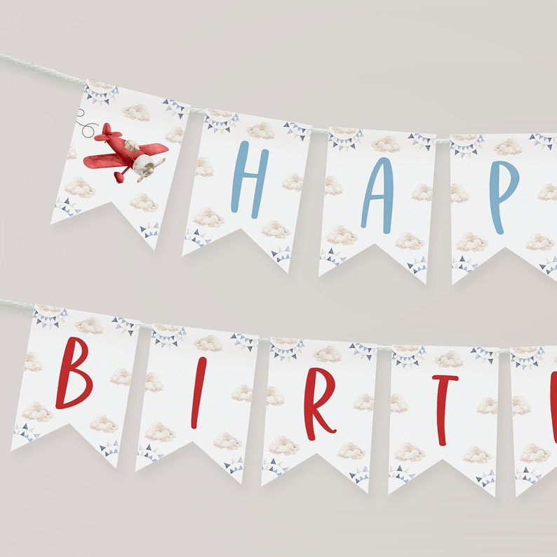 Airplane Happy Birthday Banner, Happy 1st Birthday Banner Printable ...