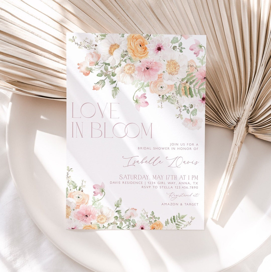 Love in Bloom Bridal Shower Invitation, Floral Bridal Shower Invite, Spring Bridal Shower Invite ...
