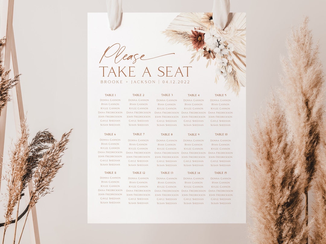 Boho Seating Chart, Wedding Seating Chart, Boho Floral Seating Chart ...