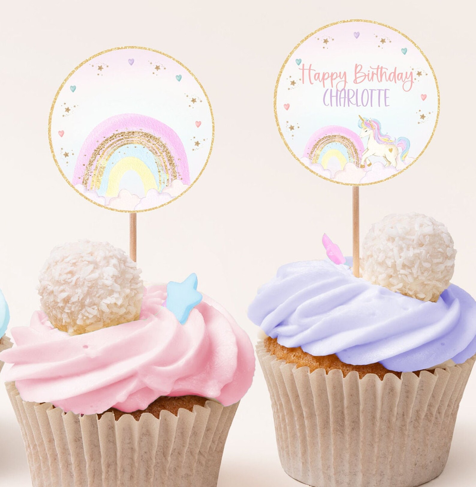 Unicorn Birthday Cupcake Toppers, Rainbow Birthday Cupcake Toppers ...