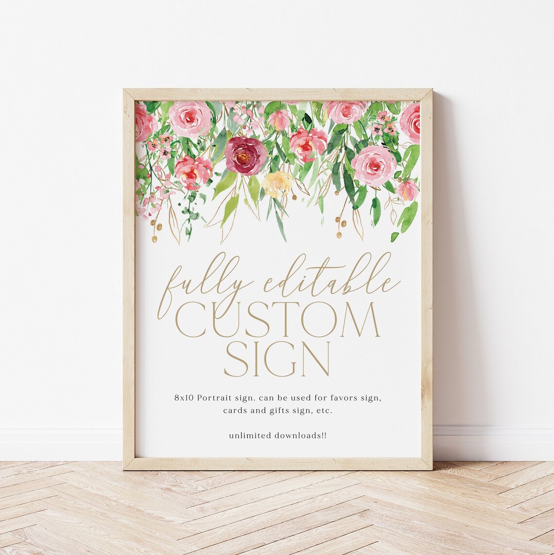 Pink Floral Editable Custom Sign Floral Custom Sign Pink | Etsy