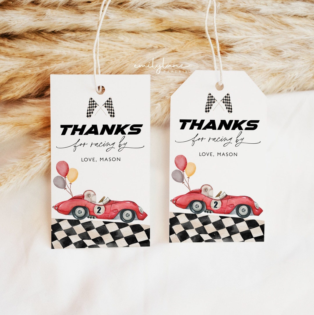 Two Fast Birthday Favor Tag, Red Race Car Thank You Tag, Race Car Favor ...