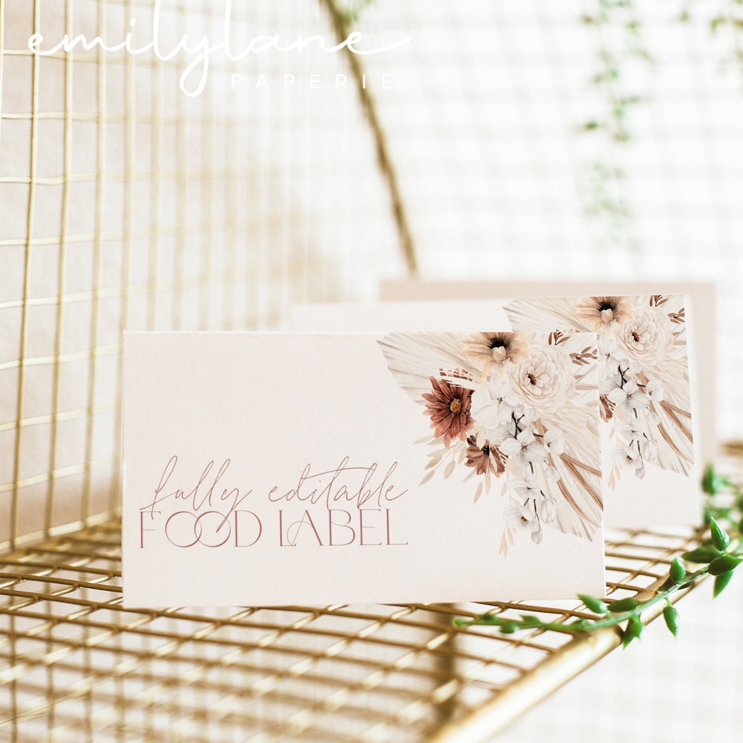 Boho Floral Food Labels: Bridal Shower Tented Cards (DIY Template) - Etsy