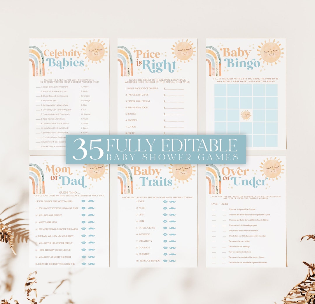 Baby Shower Games Boy, Here Comes the Son Baby Shower Editable Games ...