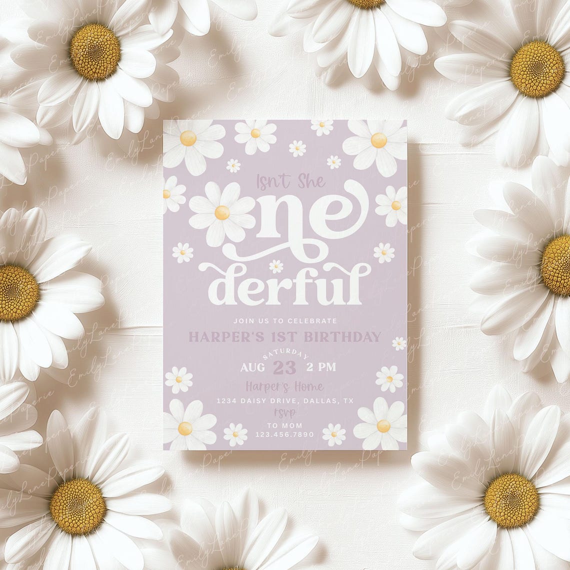 Onederful 1st Birthday Invitation, Daisy 1st Birthday Invitation, Girl ...
