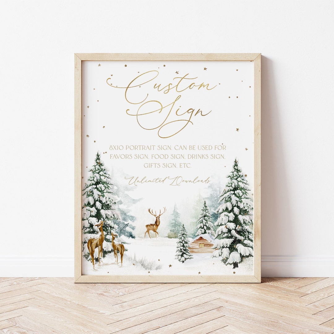 Winter Woodland Custom Editable Sign, Deer Woodland Custom 8x10 Sign ...