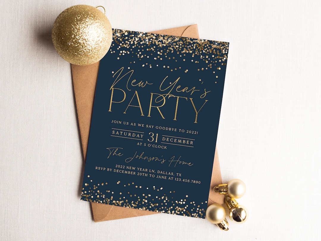 New Years Eve Party Invitation, NYE Party Invitation Template, Navy and ...