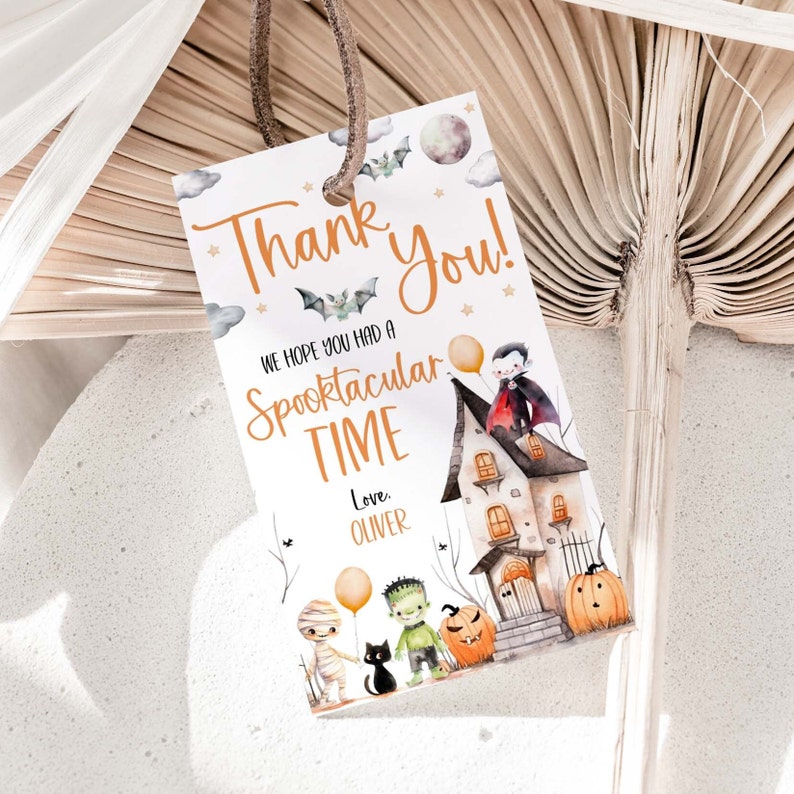 Spooky One Birthday Favor Tag, Spooktacular Thank You Tag, Halloween ...