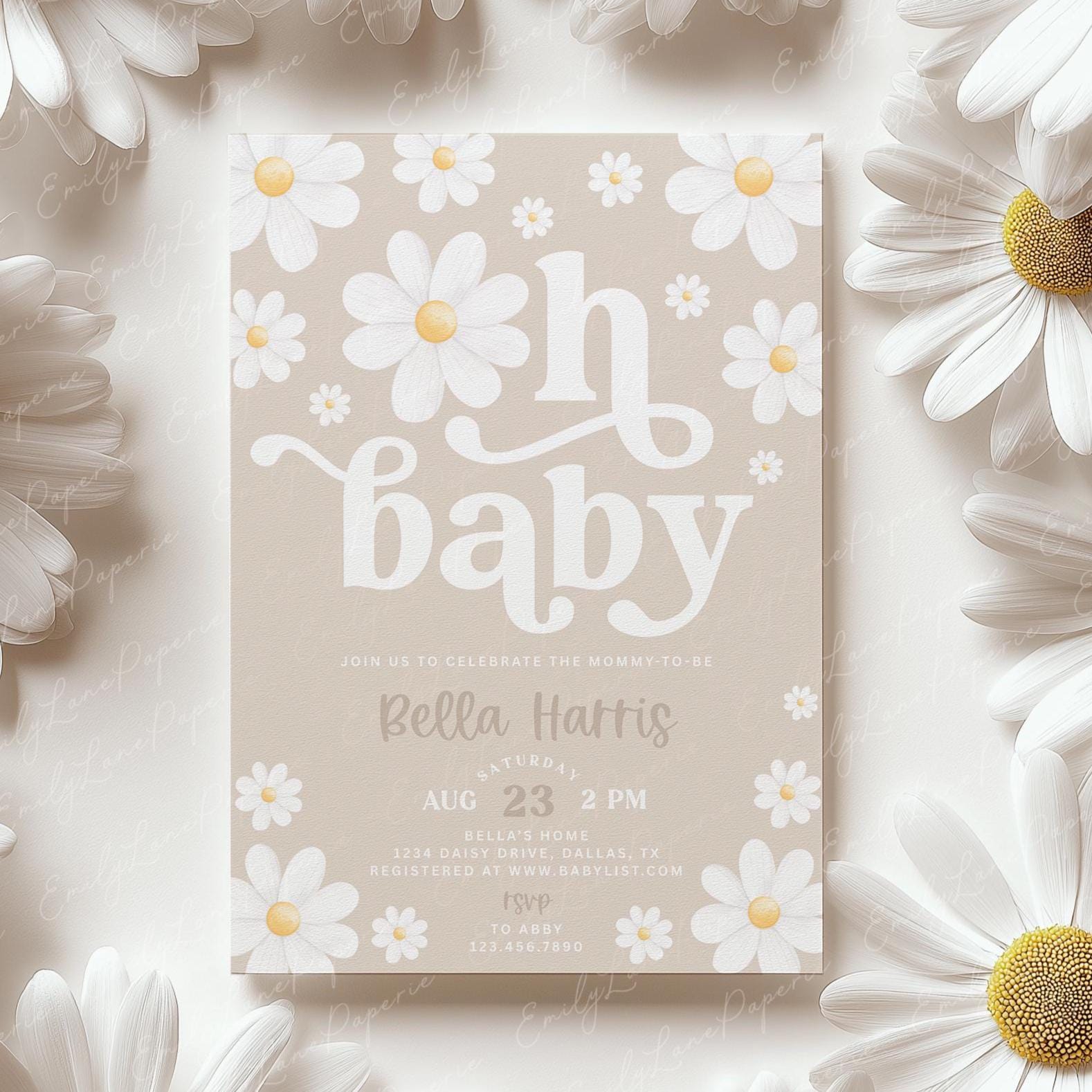 Daisy Baby Shower Invitation, Daisy Oh Baby Invitation, Gender Neutral ...