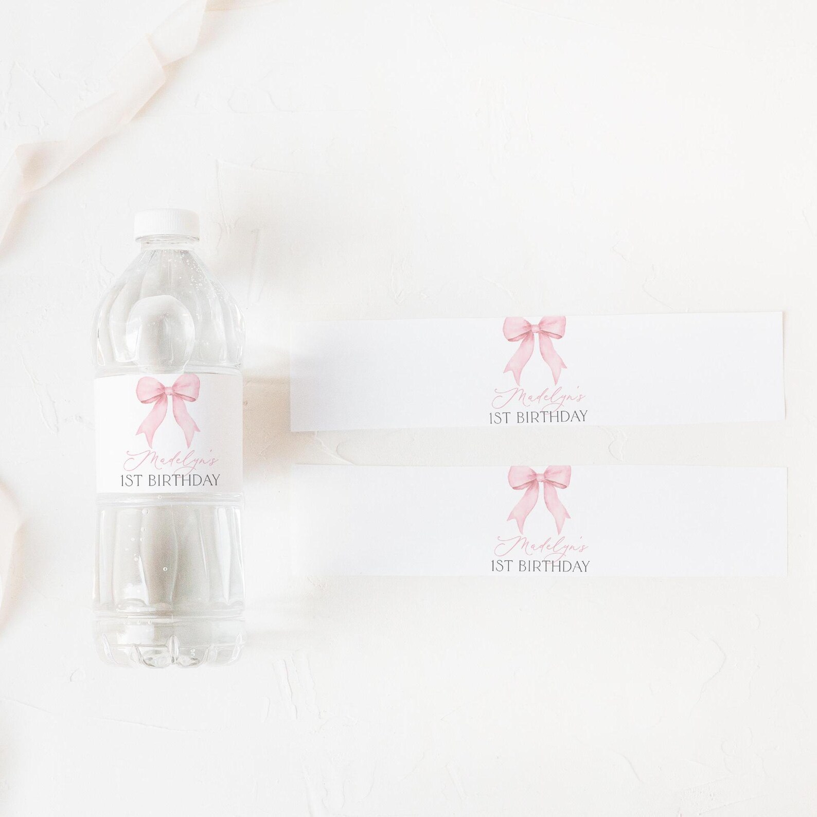 Pink Bow Water Bottle Label Printable, Pink Coquette Bow Water Labels ...