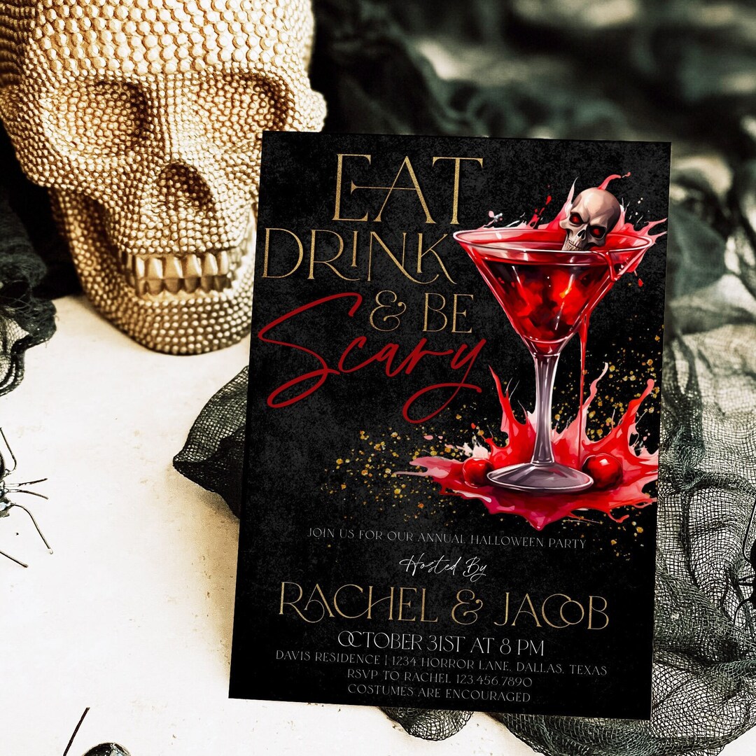 Eat Drink and Be Scary Party Invitation, Adult Halloween Party ...