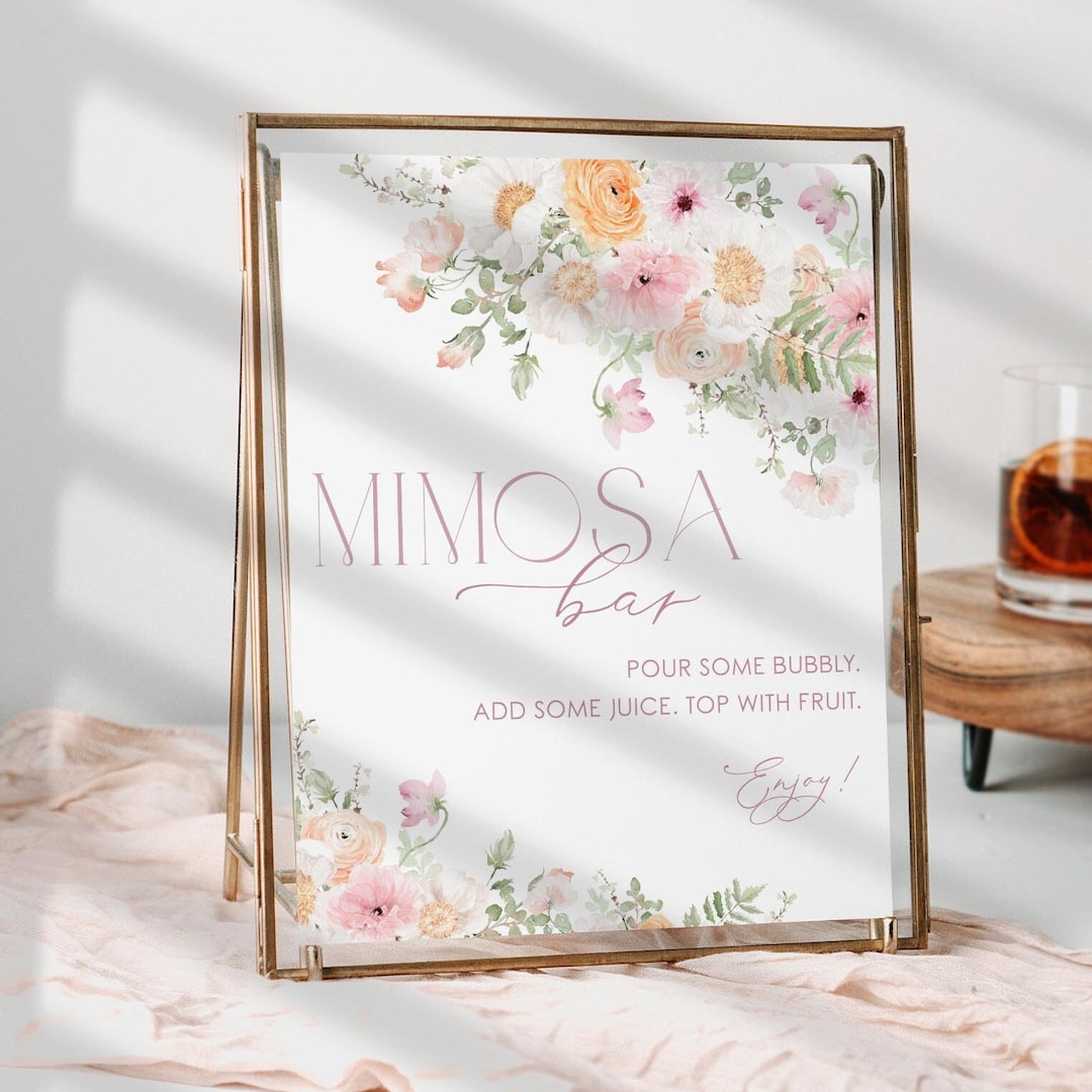 Floral Mimosa Bar Sign, Pink Floral Mimosa Bar Sign, Spring Bridal ...
