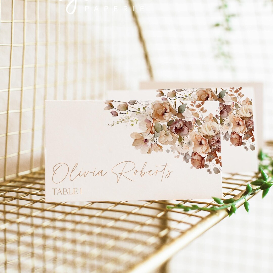 Fall Floral Place Card Template, Printable Place Cards, Fall Bridal ...