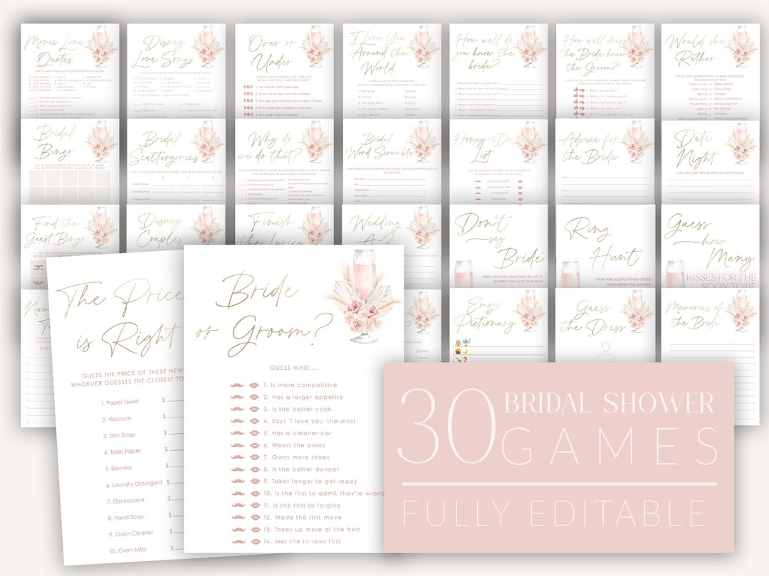 Pink Boho Bridal Shower Games, Boho Champagne Bridal Shower Editable ...