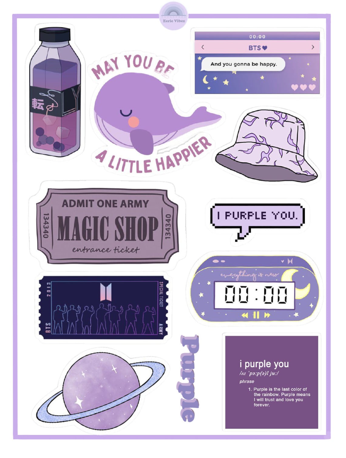 BTS Stickers Purple Aesthetic Stickers BTS Merch Eerie | Etsy