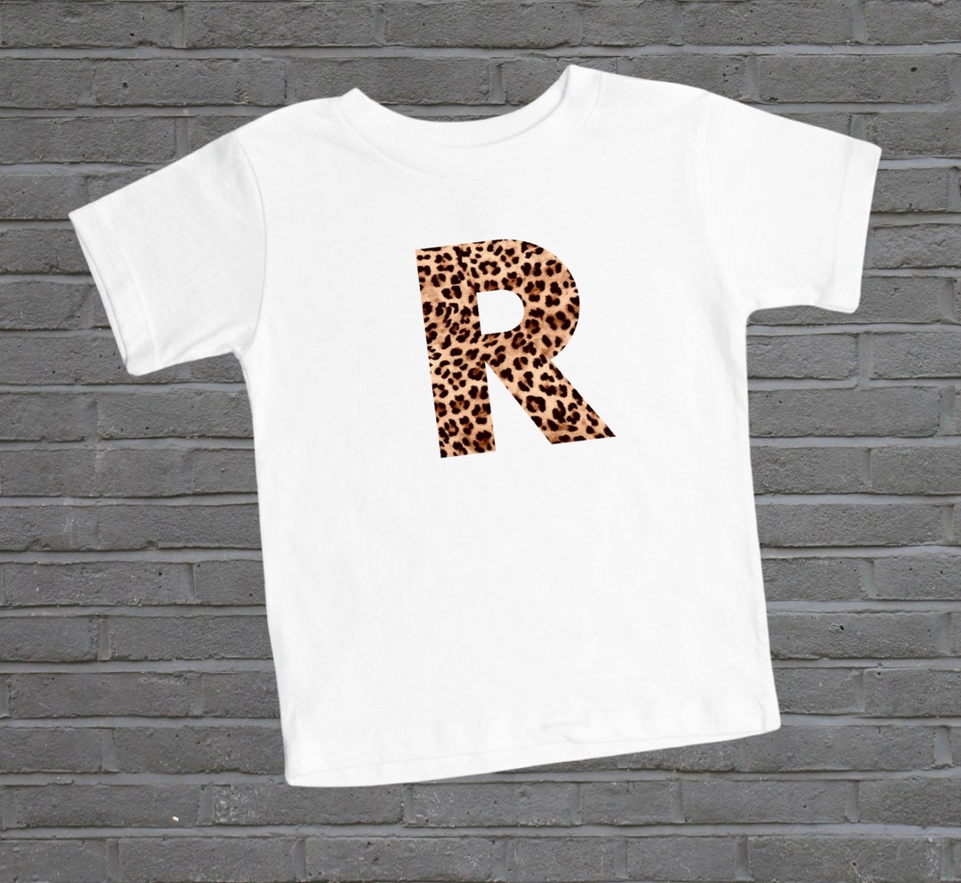 Kids Initial Tshirt, Girls Leopard Letter Shirt, Kids Name Top, Personalised Leopard Print Top ...