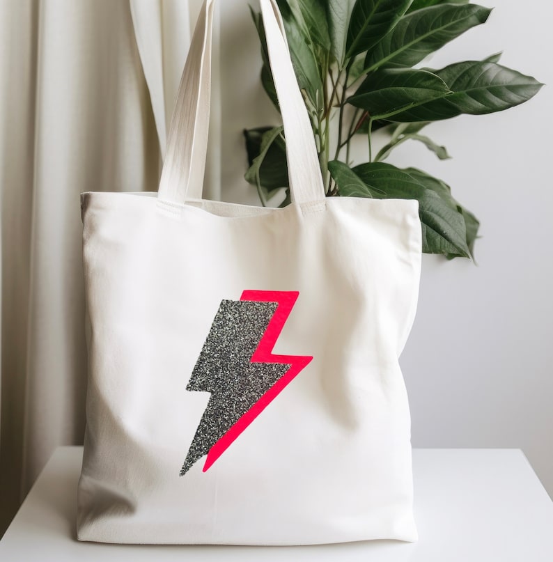 Neon Lightning Bolt Lightning Bolt Bag Glitter Tote Bag - Etsy