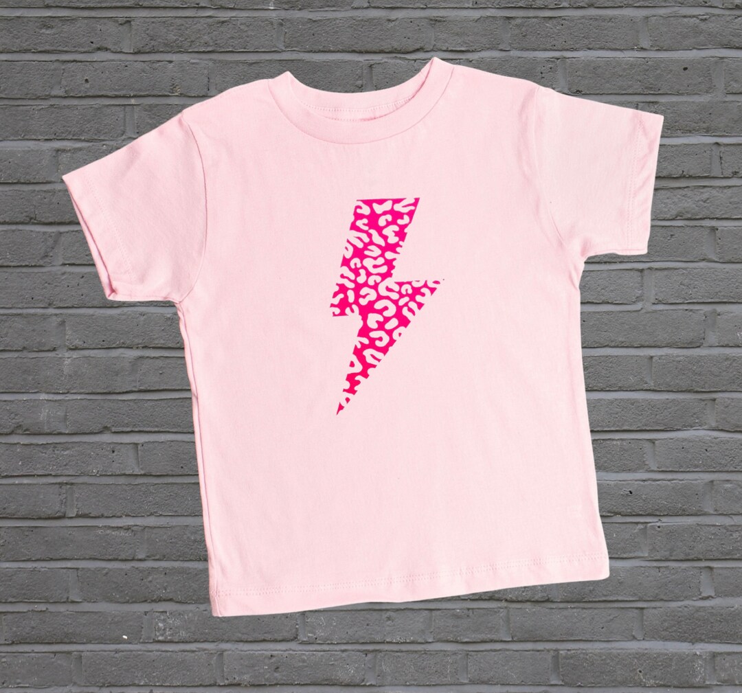 Girls Lightning Bolt Tshirt, Neon Pink Lightning Bolt, Leopard Print ...
