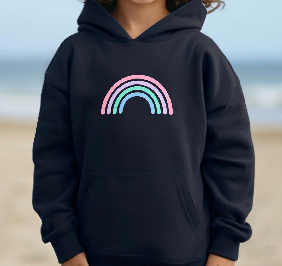 Girls Rainbow Hoodie, Pastel Rainbow Sweatshirt, Kids Pastel Rainbow ...