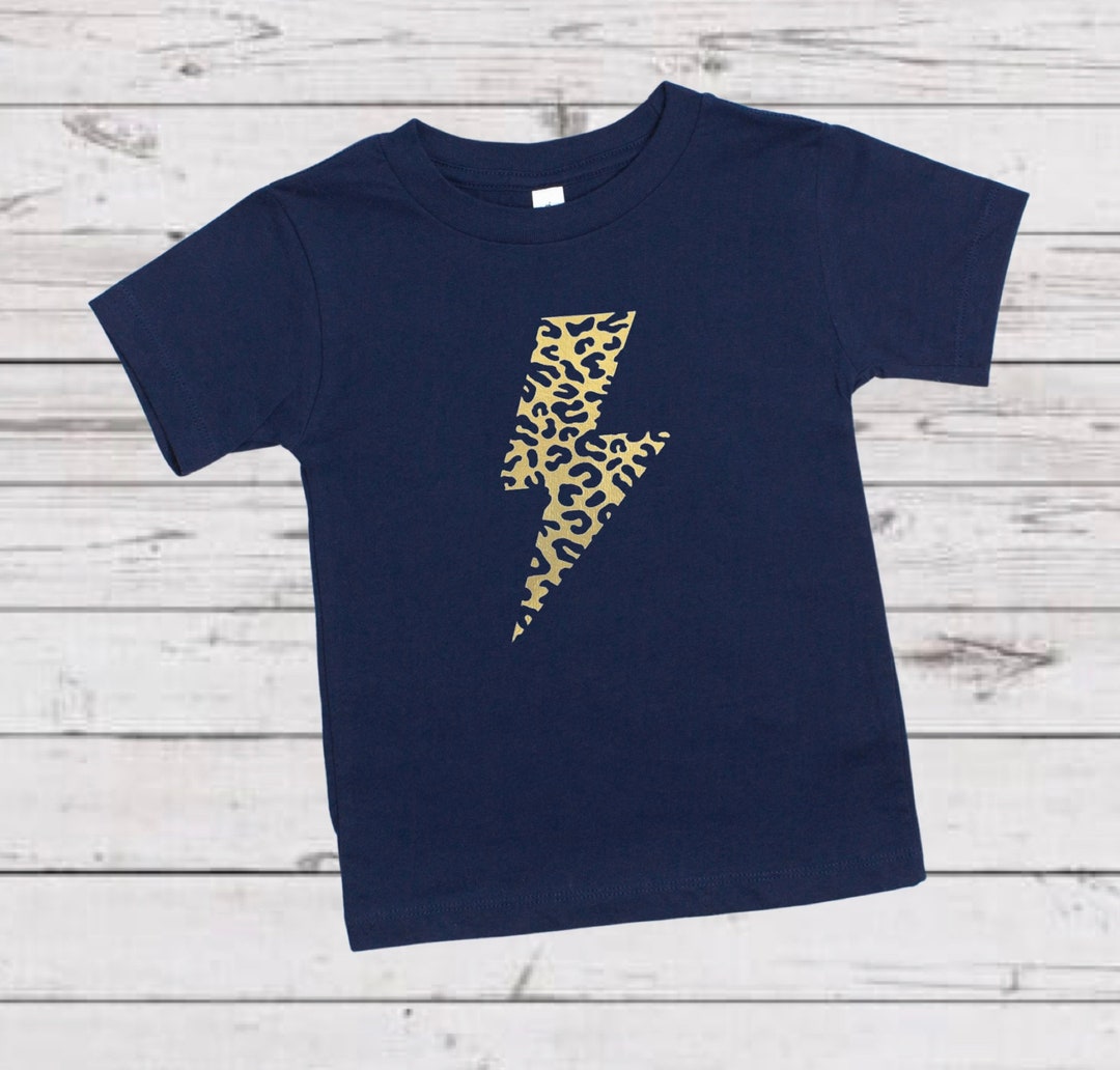Girls Metallic Lightning Bolt Tshirt, Gold Lightning Bolt, Leopard Print Top, Zebra Thunder Bolt ...
