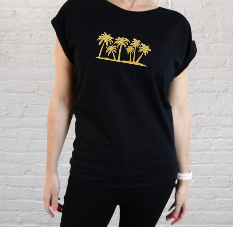 Gold Glitter Palm Tree Tshirt, Tropical Beach Top, Summer Holiday Tee ...